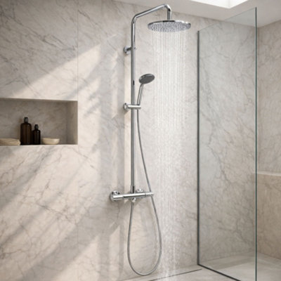 Suregraft Round Bar Extendable Thermostatic Full Shower System Chrome ...