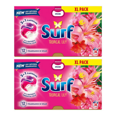 Surf 3 in 1 Laundry Washing Detergent Capsules Tropical Lily, 72 Washes ...