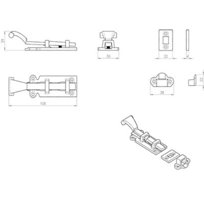 Surface Mounted Straight Barrel Door Bolt Lock 108 x 35mm Black Antique
