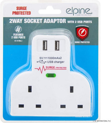 Surge Protected Double Socket Switch Plug 2 Gang Power Adapter Power 2 ...