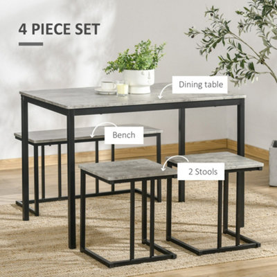 Suroso 4-Piece Concrete-Effect Dining Table and Bench Set - Grey, Seats 4