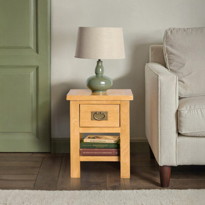 Surrey Oak 36cm Lamp Table with Drawer - Fully Assembled By Roseland ...