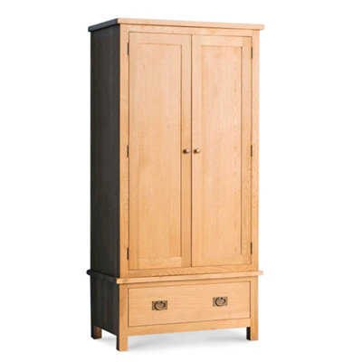 Surrey Oak Double Wardrobe with Drawer - By Roseland Furniture