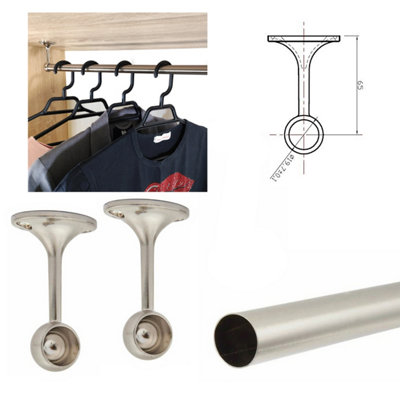Suspended Round Wardrobe Rail Hanging Tube Pipe 300mm Brushed Chrome ...
