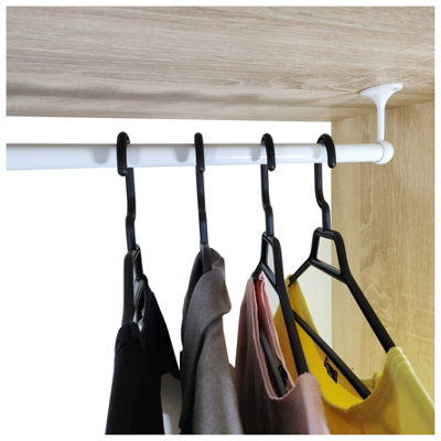 Suspended Round Wardrobe Rail Hanging Tube Pipe 600mm White Set with ...