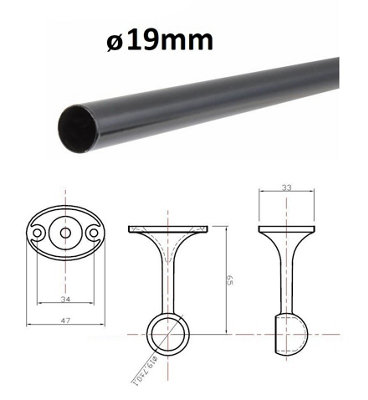 Suspended Round Wardrobe Rail Hanging Tube Pipe 900mm Black Matt Set ...