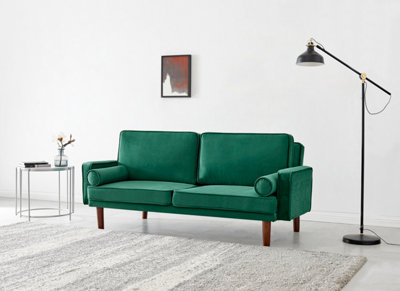 Sutton Velvet Sofa bed with Wooden legs, Velvet Green | DIY at B&Q