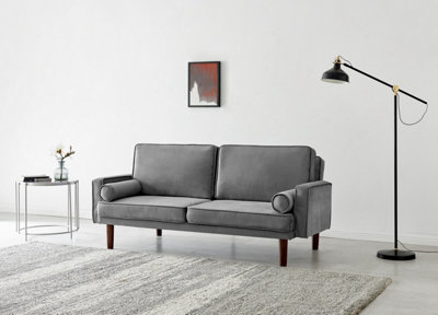 Sutton Velvet Sofa bed with Wooden legs, Velvet Grey | DIY at B&Q