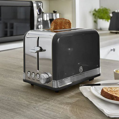 Swan 2 Slice Retro Toaster, Black, Defrost, Cancel and Reheat Functions ...
