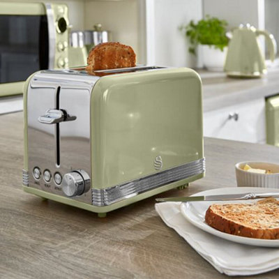 Swan 2 Slice Retro Toaster, Green, Defrost, Cancel and Reheat Functions ...
