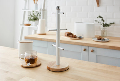 Swan Mug Tree with Wooden Base White