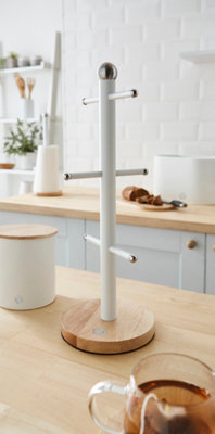 Swan Mug Tree with Wooden Base White