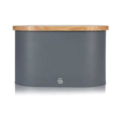 Swan Nordic Bread Bin Grey with Wooden Chopping Board Lid | DIY at B&Q