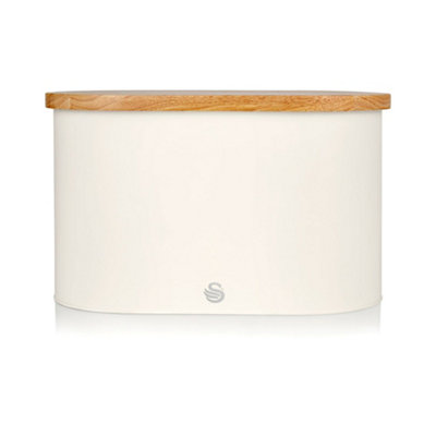 Swan Nordic Bread Bin White with Wooden Chopping Board Lid