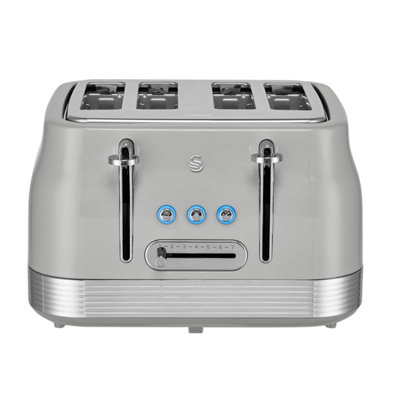 Swan Retro 4-Slice Toaster Grey 7 Browning Levels Defrost Reheat Cancel ...