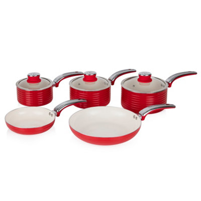 Swan Retro 5 Piece Pan Set Red Red | DIY at B&Q