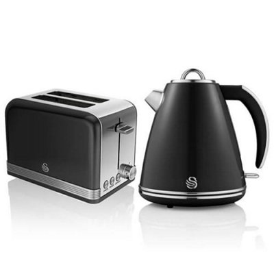 Swan Retro Black Kettle and 2 Slice Toaster Set | DIY at B&Q