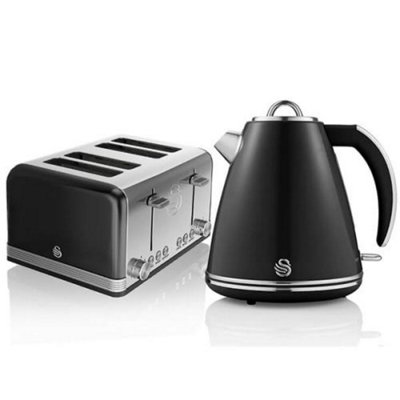 Swan Retro Black Kettle and 4 Slice Toaster Set | DIY at B&Q