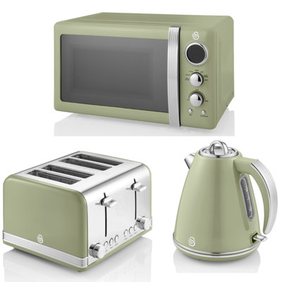 Swan Retro Green Kitchen Set: Kettle, Toaster & Microwave Bundle