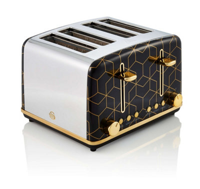 Swan Tribeca 4-Slice Toaster in Black, Rose Gold Accents, Geometric ...