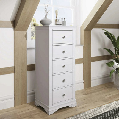 Swanley Fully Assembled Chest 5 Narrow Storage Drawers White Solid Pine MDF