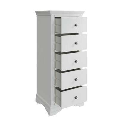 Swanley Fully Assembled Chest 5 Narrow Storage Drawers White Solid Pine MDF