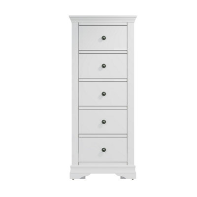 Swanley Fully Assembled Chest 5 Narrow Storage Drawers White Solid Pine MDF