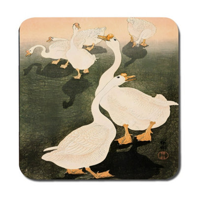 Swans Artwork 12 Piece Placemat And Coaster Set With Wood Backing ...