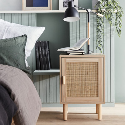 sweeek - 1-door woven rattan bedside table Camargue Natural 40x30x58 cm