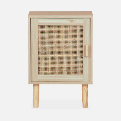 sweeek - 1-door woven rattan bedside table Camargue Natural 40x30x58 cm