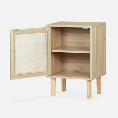 sweeek - 1-door woven rattan bedside table Camargue Natural 40x30x58 cm