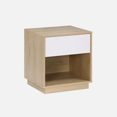 sweeek. 1-drawer bedside table with two-tone wood effect Liam White and ...