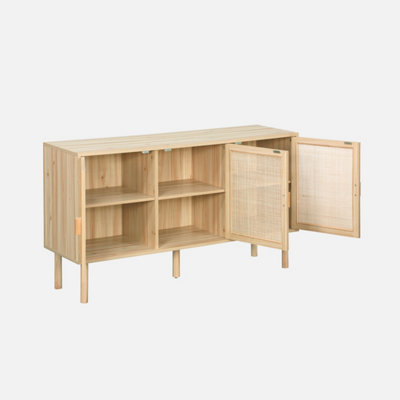 sweeek - 120cm sideboard with wooden and woven effect with 3 doors ...