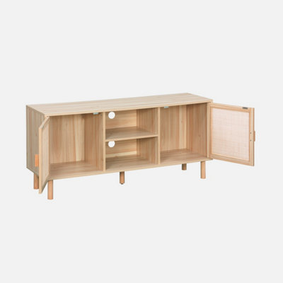 sweeek - 120cm TV unit wooden effect and cane 2 doors Camargue Natural ...