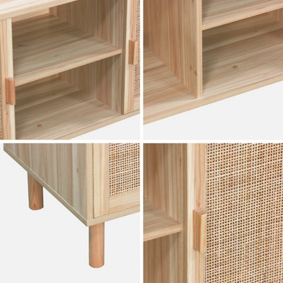 sweeek - 120cm TV unit wooden effect and cane 2 doors Camargue Natural ...