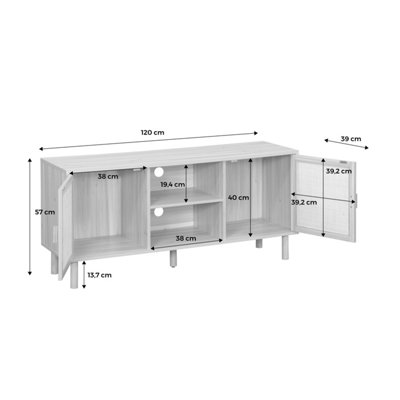 sweeek - 120cm TV unit wooden effect and cane 2 doors Camargue Natural ...