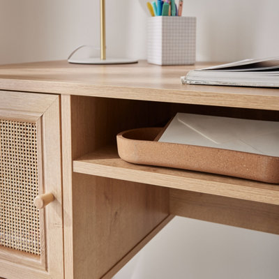 sweeek - 2-door desk with wood and cane effect Boheme Natural 120x55x76 ...