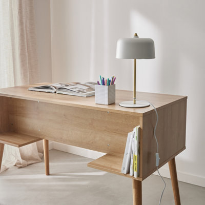 sweeek - 2-door desk with wood and cane effect Boheme Natural 120x55x76 ...