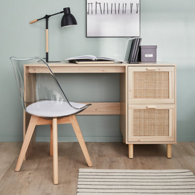 sweeek - 2-drawer woven rattan desk Camargue Natural 120x48x75 cm