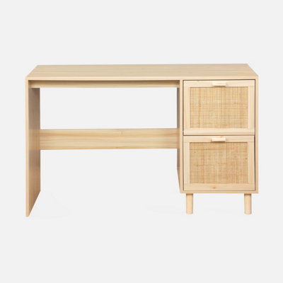 sweeek - 2-drawer woven rattan desk Camargue Natural 120x48x75 cm