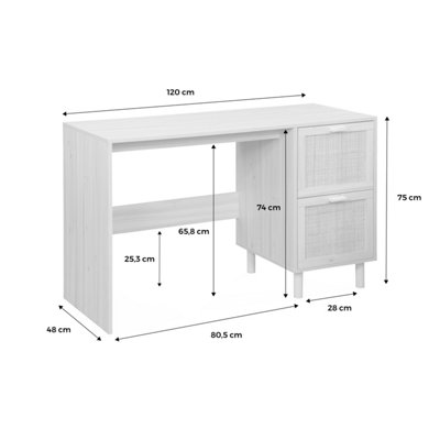 sweeek - 2-drawer woven rattan desk Camargue Natural 120x48x75 cm
