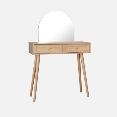 sweeek - 2-drawers dressing table with rounded mirror Boheme Natural ...