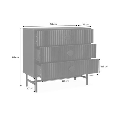sweeek - 3-drawer chest with a wooden-effect and black grooves Bazalt ...