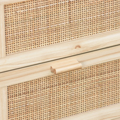 sweeek - 3-drawer chest with cane and wooden effect Natural 80x40x80 cm ...