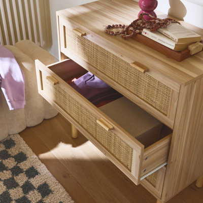 sweeek - 3-drawer chest with cane and wooden effect Natural 80x40x80 cm ...