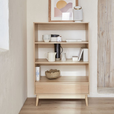 sweeek. 3-shelf bookcase with wood effect Linear Natural 80x40x120 cm ...