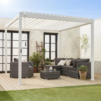 sweeek. 3x3m Louvered aluminum pergola with adjustable roof slats White ...
