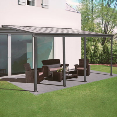 sweeek - 3x6m aluminium lean-to pergola with gutter Avenio Anthracite ...