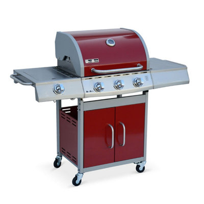 sweeek. 4-burner gas barbecue with side burner Richelieu Red 142x58x145 ...