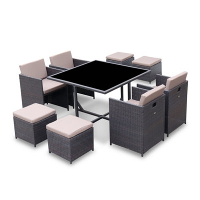 sweeek. 4 to 8-seater rattan cube table set - table 4 armchairs 4 ...